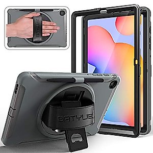 BATYUE Case for Samsung Galaxy Tab S6 Lite 10.4 Inch 2024/2022/2020 (SM-P610/P613/P615/P619/P620/P625/P627) ; Protective Rugged Cover with Rotating Stand, Pencil Holder, Hand Strap for Kids (Grey)