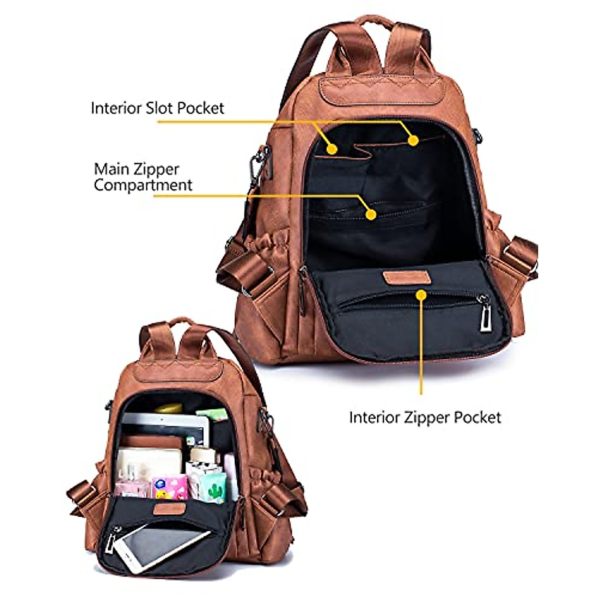 Roulens Women's Fashion Backpack Purse PU Leather Anti-theft Large Travel Shoulder Bag Ladies Shoulder Fashion Bags