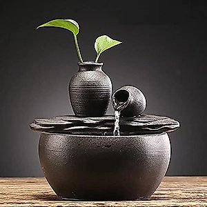 Andady Ceramic Tabletop Fountain for Indoor and Home Decoration Table Desk Office Patio (Ceramic Pot Fountain) (Black)