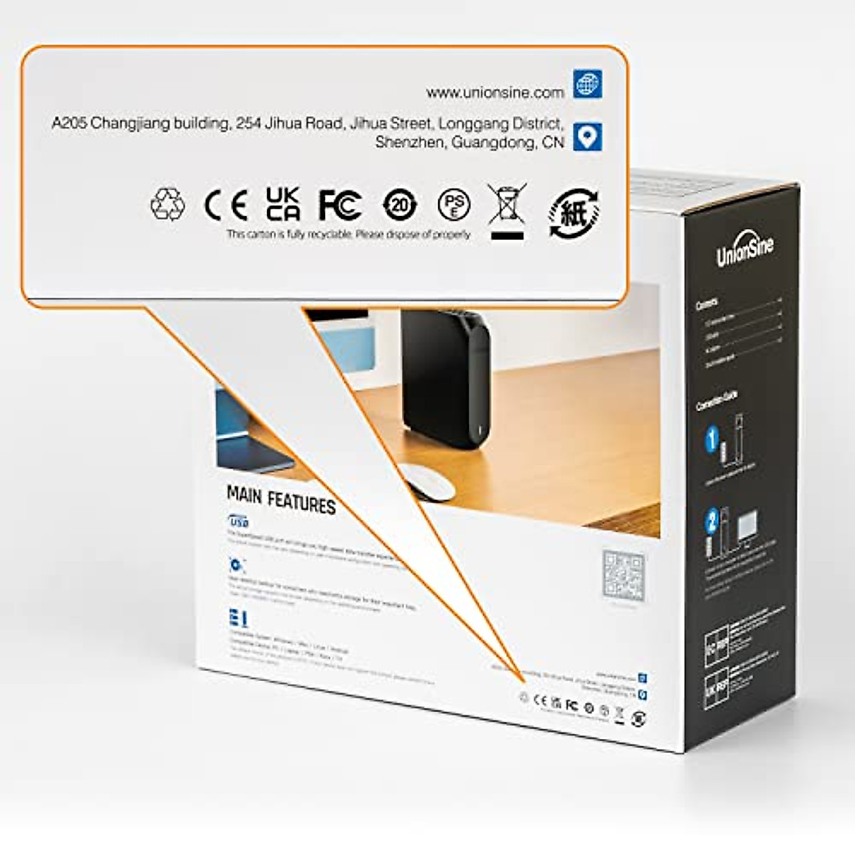 UnionSine Desktop External Hard Drive 16TB USB3.2Gen2 Type-C 3.5" HDD Storage Compatible for PC, Mac, TV, Desktop, Laptop(Black) HD3510