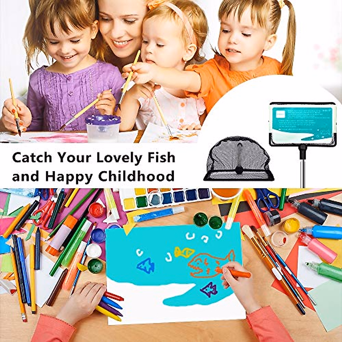 Grepol-V Aquarium Fish Net, 5 Inch Fine Mesh Fish Tank with Extendable 9-24 inch Long Handle