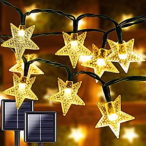 2-Pack Each 40FT Star Solar String Lights Outdoor Ramadan Decorations, 200 LED Solar Outdoor Lights with 8 Lighting Modes, Star Ramadan Lights for Tree Garden Patio Party Decorations (Warm White)