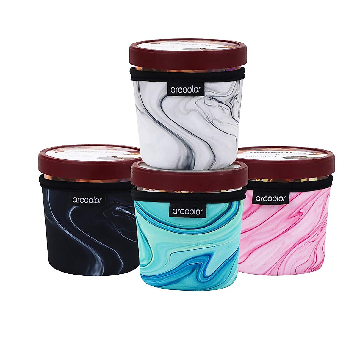 Arcoolor 4 Pack Pint Size Ice Cream Sleeves Cozy Neoprene Cover with Spoon Holder (Marble)