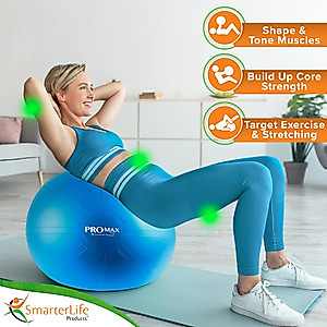 SmarterLife PRO MAX Exercise Ball for Stability Workout, Fitness, Pregnancy, Yoga, Pilates, Home Gym, Physical Therapy, Birthing, Balance Ball Chair (65 cm, Purple)