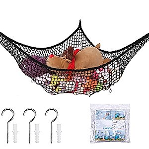 Stuffed Animal Hammock, Toy Hammock Storage Net, LXUNYI Mesh Toy Net Holder Jumbo Wall Corner Giant Baby Kids Children Stuff animals Hammocks Net Organizer for Bedroom (Black, 84 inch)