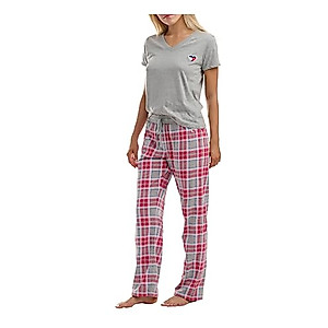 Tommy Hilfiger WomensTop Short Sleeve V-Neck Heart Logo Pant Bottom Pajama Set Pj 2pcHeather Grey & City Prep Plaid Heather GreyMedium