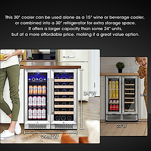 Yeego 30 inch Wine and Beverage Refrigerator&Wine and Beer Fridge,Two 15" Wine Beverage Coolers Under Counter Freestanding Wine Beer Fridge, Hold 33 Bottles and 80 Cans (Two Pack)