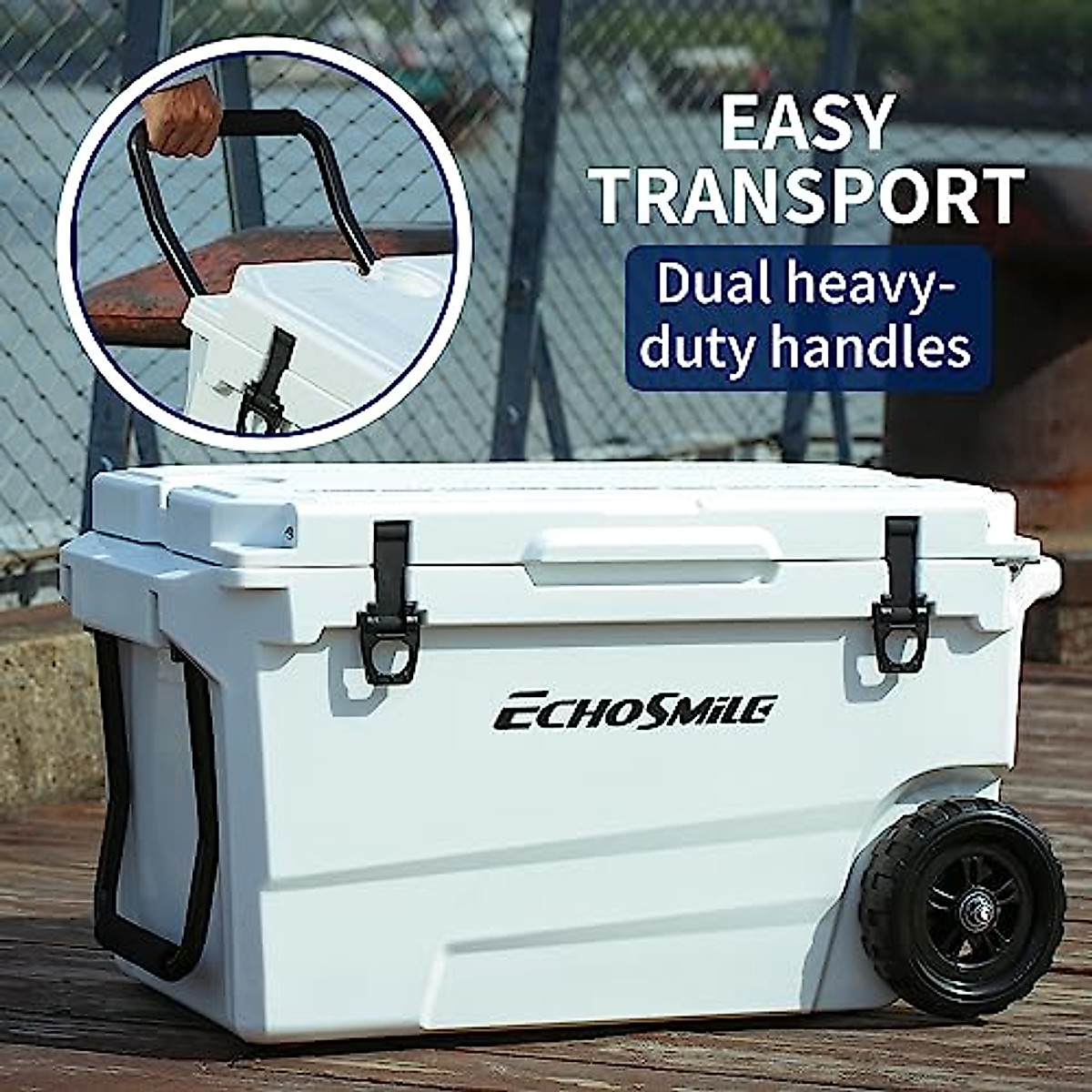 EchoSmile 25/30/35/40/75 Quart Rotomolded Cooler, 5 Days Protale Ice Cooler, Ice Chest Suit for BBQ, Camping, Pincnic, and Other Outdoor Activities (White)