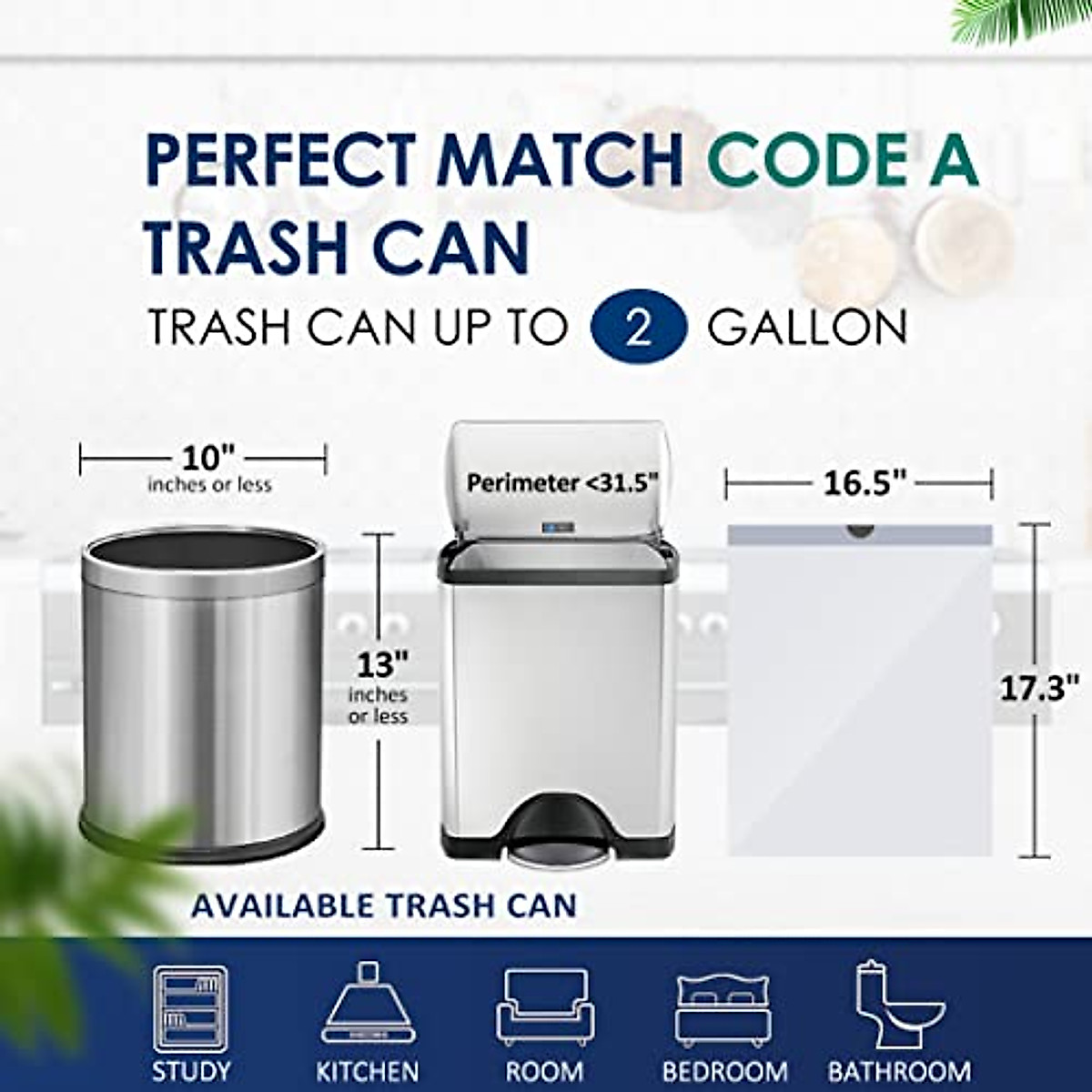 2 Gallon 80 Counts Strong Drawstring Trash Bags Garbage Bags by RayPard, Small Plastic Bags, Trash Can Liners for Home Office Kitchen Bathroom Bedroom, White Waste Basket Liners (White)