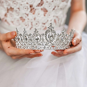 AW BRIDAL Wedding Crown Tiara Crystal Birthday Crown for Women Rhinestone Queen Crown Bridal Party Pageant Crown Wedding Hair Accessories for Brides (Silver)