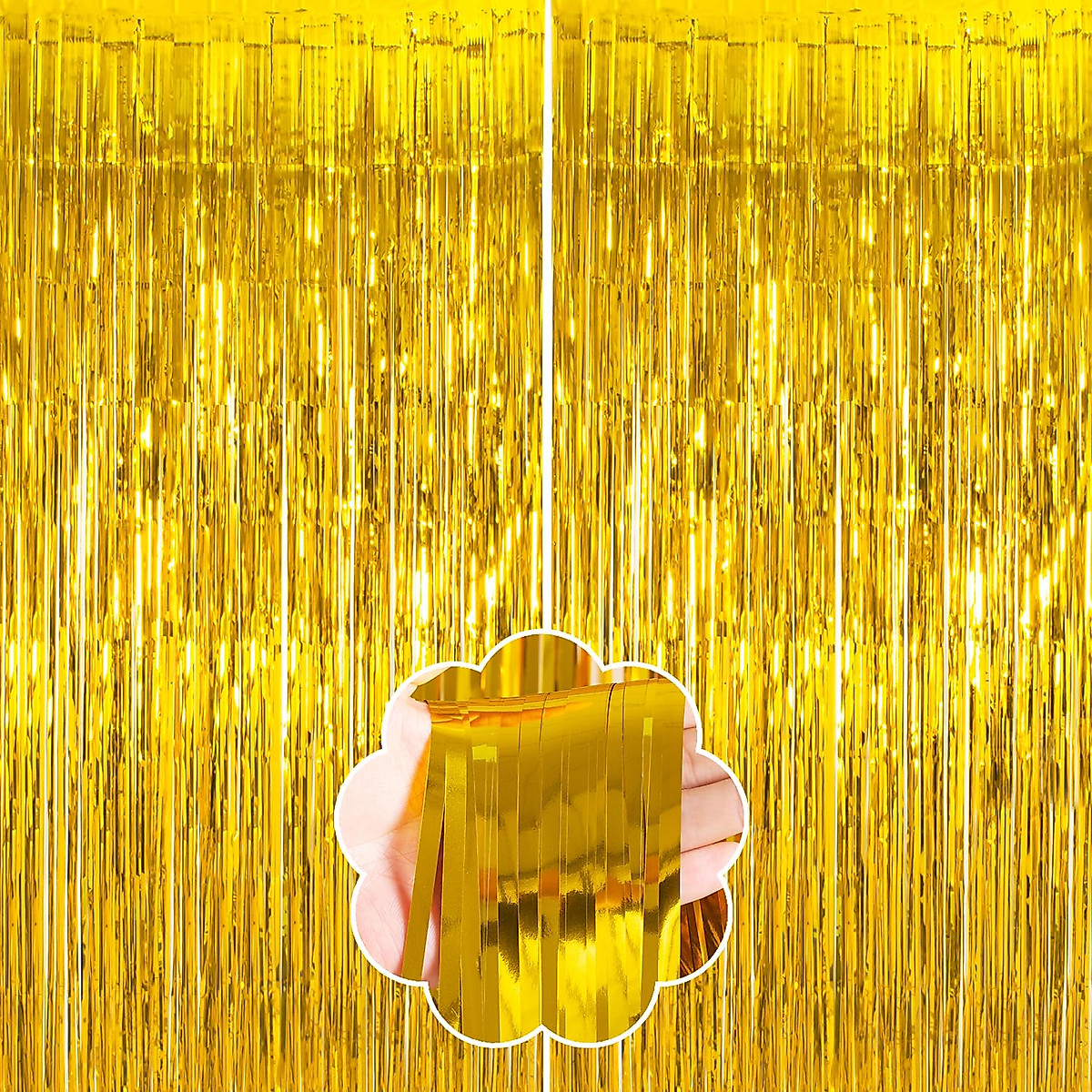 ORG Gold Foil Fringe Backdrop Curtains,2 Pack 3.3ftx8.2ft Tinsel Streamers Birthday Party Decortions,Metallic Photo Booth Props for Birthday Gradu Baby Shower Engagement New Year Party Supplies