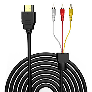 FAWETTY HDMI to RCA Cable, 1080P 5ft/1.5m HDMI Male to 3-RCA Video Audio AV Cable Connector Adapter Transmitter for TV HDTV DVD