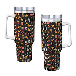 HULIBIN Chicken leg burger drink Print Double Deck Stainless Steel Travel Coffee Cup With Lid 40 Oz Ice Bully Cup