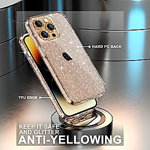 Choiche Compatible for iPhone 14 Pro Case Cute, Women Clear Glitter Bling Sparkly Case, [3 x Diamond Camera Lens Protectors] [2 x Tempered Glass Screen Protectors] 6.1-inch (Glitter Gold)