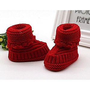 Lykmera Toddler Baby Girls Boys Knitted Socks Shoes Newborn Knitting Lace Crochet Shoes Buckle Shoes Toddler Knitted Shoes (Red, One Size)