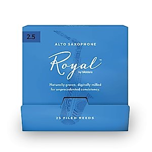 D'Addario Woodwinds - Royal Alto Saxophone Reeds - Alto Sax Reeds with Strong Spine - Alto Saxophone Reeds - Great for Classical or Jazz - Strength 2.5, 25-Pack