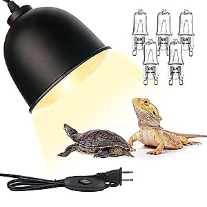 Reptile Light Fixture w/ 5pcs Uniform UVB UVA Bulbs 5.5inch Deep Dome Reptile Habitat Heat Lamp Turtle Basking Light for Tortoise Lizard Gecko Snake Bearded Dragon Terrarium Aquarium Tank etc