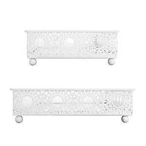 Tricune 2Pcs Perfume Tray - Bathroom Vanity Tray - Mirror Tray - Set of 2 Decorative Perfume for Dresser Jewelry Organizer Makeup Glass Tray 12.5 X 6.3 + 9.5 X 5 Inch Silver