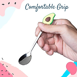 Appetizer Spoons and Forks, 6-Piece Cocktail Spoons and Forks, Fruit Shapes, Stainless Steel and Silicone Small Spoons and Forks for Fruits, Cheese, Appetizers