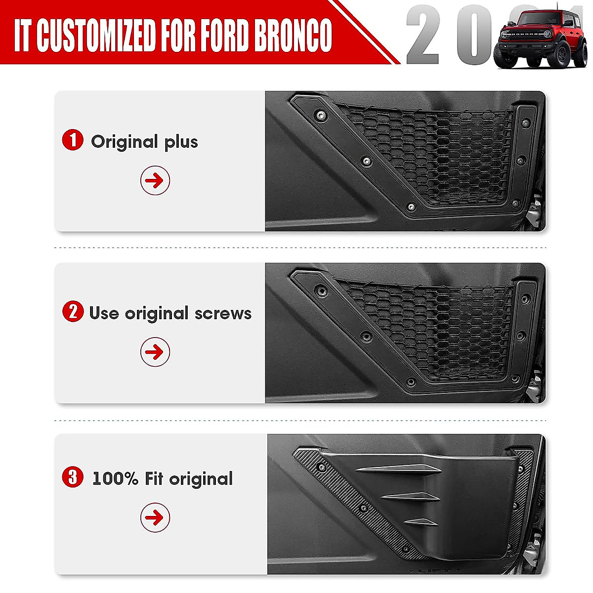 Mabett Front Door Storage Pockets for Ford Bronco Accessories 2021 2022 2023 2024, Side Door Organizer Box fit Bronco 2/4-Door, Insert Cup Holder(2PCS)