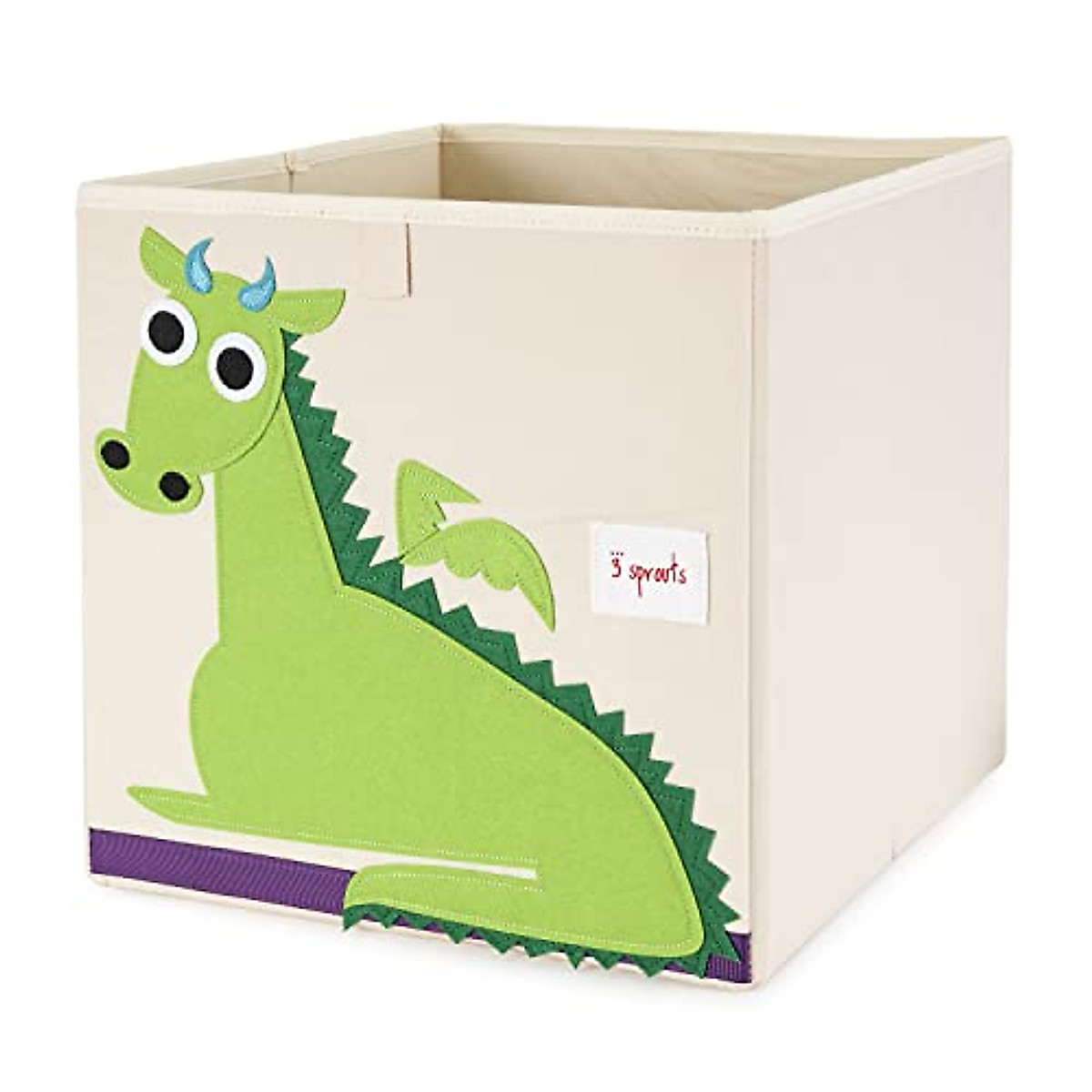 3 Sprouts Kids Childrens 13 Inch Square Felt Green Dragon Foldable Storage Cube Bin with Pink Unicorn Fabric Storage Cube Bin