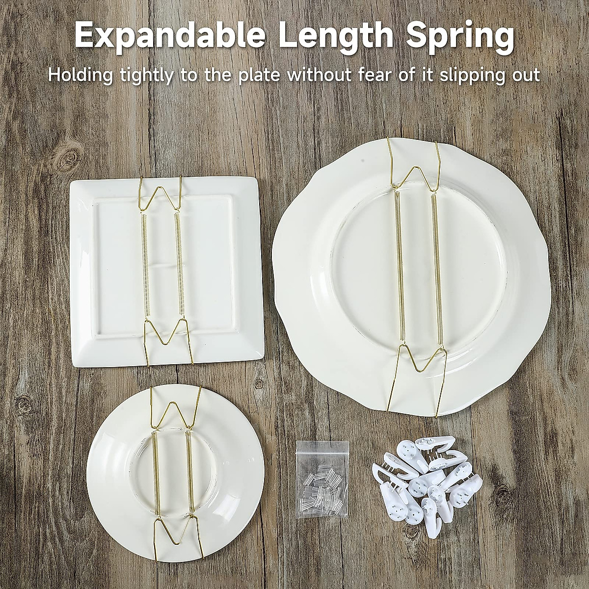 Fasunry 12 Pack Plate Hangers, 4 6 8 Inch Wall Plate Hangers and 16 Pack Wall Hooks, Compatible 4 to 8.5 Inch Decorative Plates, Antique China, Antique Plates and Arts