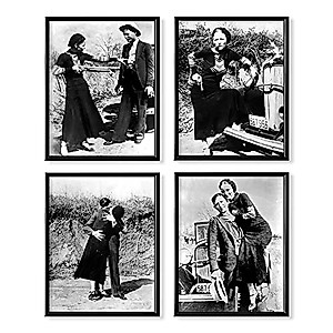 Bonnie and Clyde Pictures for Wall - Vintage Gangster Posters Wall Decor - Historic Outlaw Mobster Photo Wall Art - Gift for Prohibition History Fans - Saloon Mafia Wild Western Print for Garage Bar