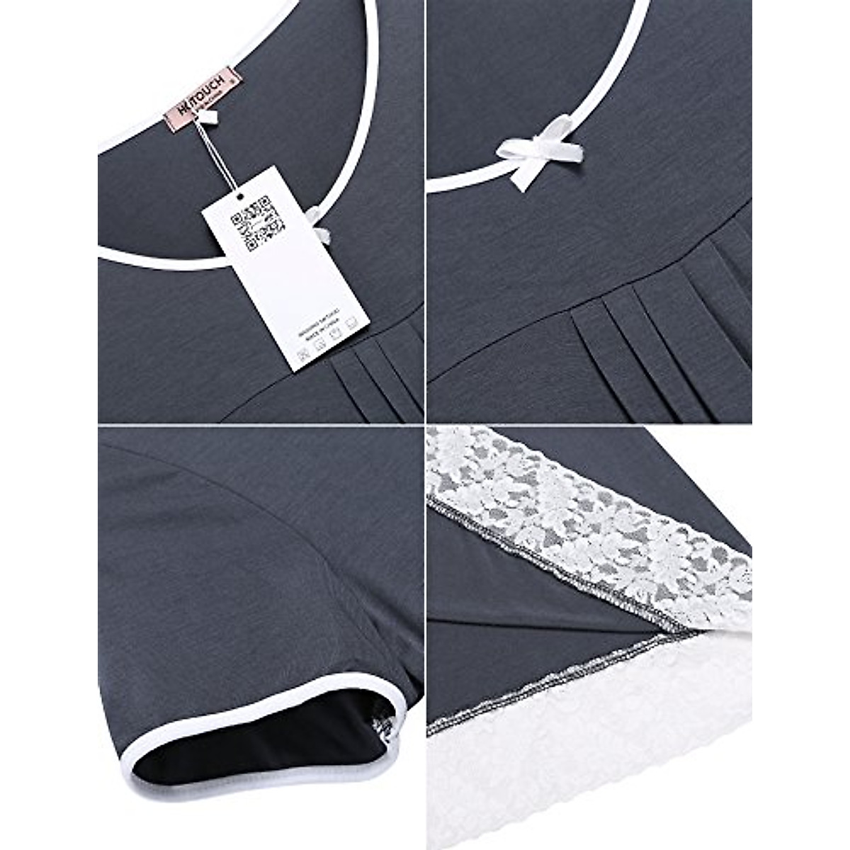 HOTOUCH Sleepwear Sexy Short Sleeve Womens Nightgown Modal Sleep Shirt Scoop Neck Lace Trim Soft Nightshirt, Grey M