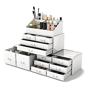 Readaeer Makeup Cosmetic Organizer Storage Drawers Display Boxes Case with 12 Drawers (White)