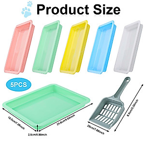 5pcs Kitten Litter Box, 9.65x7.28x0.98 inch Small Cat Litter Box with Litter Spatula Shallow Litter Pan Plastic Litter Tray Portable Cat Waste Tray Kitten Boxes for Indoor Cats Low Entry (5 Colors)