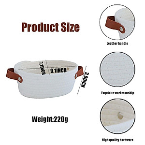 Kamuavni Woven Basket Storage Bins for Bathroom Small Toilet Paper Holder Basket Baby Nursry Basket with Handles for Toys Boho Decor Basket for Plants 9.1x7.1x4 inch-White