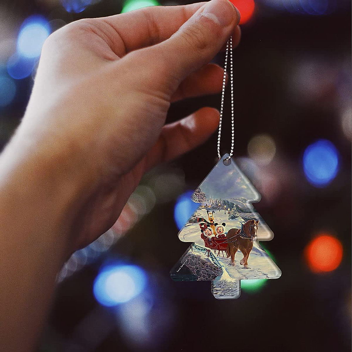 Disney - Mickey and Minnie Mouse - Evening Sleigh Ride – Thomas Kinkade Studios – 3” x 3.9” Tree Shaped Hanging Acrylic Print – Officially Licensed Collectible