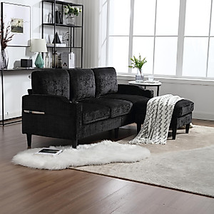 Modern Chenille Polyester Sectional Sofa with Storage Ottoman, L Shaped Couch for Living Room, Apartment, Size 77.36" x 44.49" x 30.31"