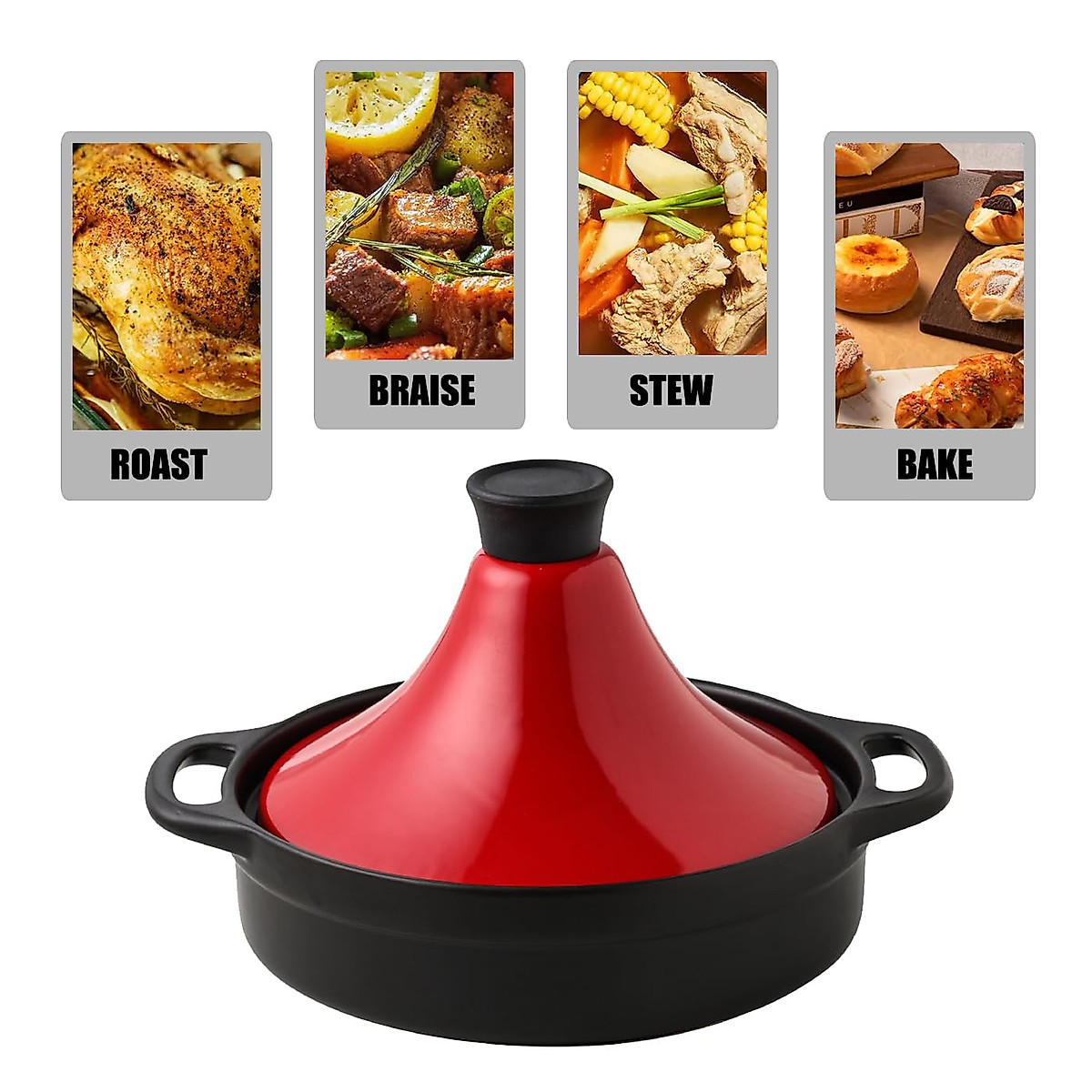 Xgxoz Enameled Tagine Pot, Tagine Pot for Cooking Stew Casserole Slow Cooker Cooking Pot with Ceramic Cone-Shaped Closed Lid