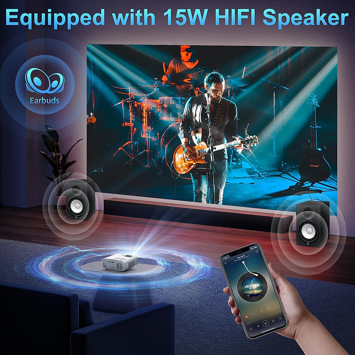 5G WiFi Bluetooth Projector, Pericat Native 1080P Movie Projector for Phone, Portable Outdoor Projector, 10000L Home Theater Video Projector, Mini Projector Compatible w/ PC, HDMI, USB, TV Stick, PS5