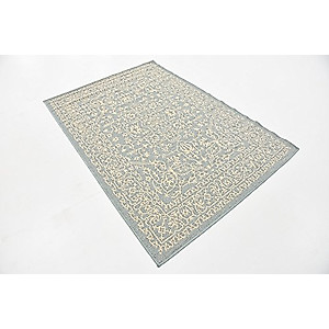 Unique Loom Botanical Collection Bohemian, Abstract, Traditional, Indoor and Outdoor Area Rug, 4' 0" x 6' 0", Light Blue/Beige