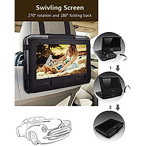 UEME Mini DVD Player for Kids with 7 inches Swivel Screen and Internal Rechargeable Battery, Support DVD CD USB SD Card, with Car Headrest Mount Holder, Region Free