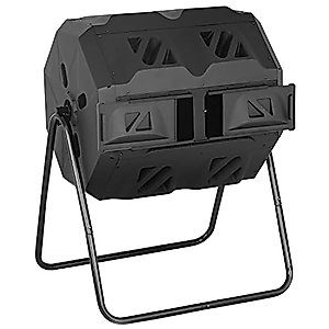 43 Gallon Compost Bin Outdoor Tumbling Composting Bins Compost Tumbler Bucket Trash Can w/Dual Chamber Sliding Doors for Garden Patio,Black Door