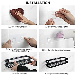 ICEETING Adhesive Shower Caddy, Shower Shelves with Hooks, Shower Organizer, Bathroom Storage Organizer Shelves, Space Saver (Black)