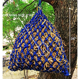 Majestic Ally 2”x2” Holes Highly Durable Very Sturdy 36" Hay Net with for Horses, Goat, Travel Feeder for Trailer and Stall, Reduces Waste (Royal Blue)
