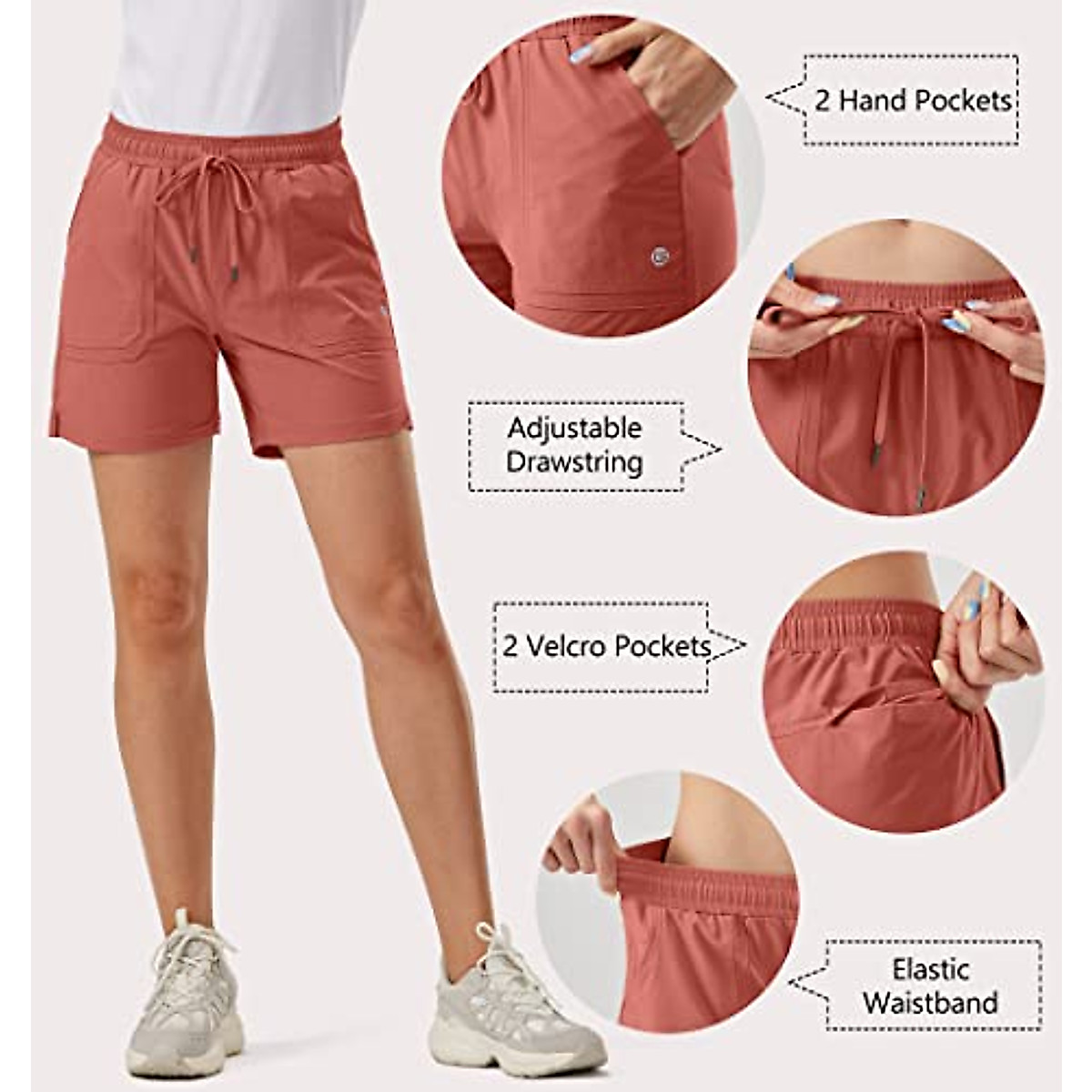 G Gradual Women's 5" Hiking Cargo Shorts Quick Dry Athletic Shorts for Women with Pockets for Golf Workout Walking(Brick Red M)