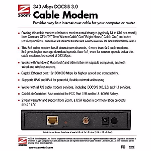Zoom 343 Mbps DOCSIS 3.0 8X4 Cable Modem (Model 5341J)