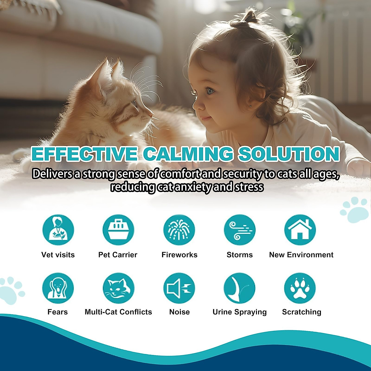 TachengMc Cat Calming Diffuser, Cat Pheromones Calming Diffuser with 2 Diffuser + 4 Refill 48ml, 6-in-1 Cat Anxiety Relief Cat Pheromone Diffuser Kit 120 Days, Pheromone Diffuser to Calm Cats