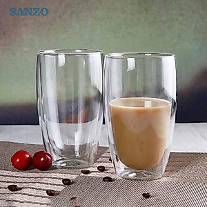 Insulated Double Wall Glass Cups 17oz,Clear Coffee Mug Set of 2 for Latte,Cappuccino,Tea,Coco, Hot Chocolate (Cappuccino Cups)