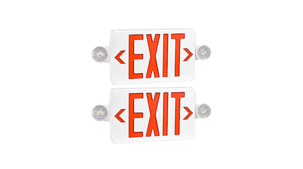 OSTEK Red LED Exit Sign with Emergency Light | UL-Listed Emergency Lighting