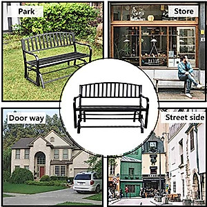 Outdoor Glider Garden Bench, 50" Patio Double Outdoor Swing Rocking Glider w/Durable Metal Cast Iron Porch Glider Seat & Armrests Steel Frame, Garden Glider for Porch, Garden, Sunroom, Backyard, Deck