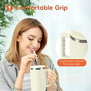 VUSIGN 40 oz Tumbler with Handle and Straw Lid, Stainless Steel Vacuum Insulated Tumbler Travel Mug Water Bottle Cup for Water Iced Tea Coffee Smoothie Car, Cream