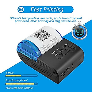 Yoidesu Mini Receipt Printer,58mm Portable Bluetooth Mobile Thermal Printer Compatible with Android Windows Vista Linux,Bluetooth 4.0 Label Printer Wireless (US Plug)