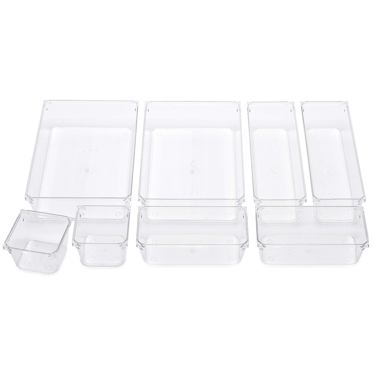 Clear Drawer Organizer - Easily Organize and Customize the Layout of Drawers. Great for Office Desk, Utensils, Cosmetics and Makeup. (8-Piece Set)
