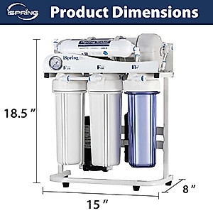 iSpring RCS5T Commercial Tankless Reverse Osmosis RO Water Filter System with 1.5:1 Pure to Drain Ratio, Pressure Gauge